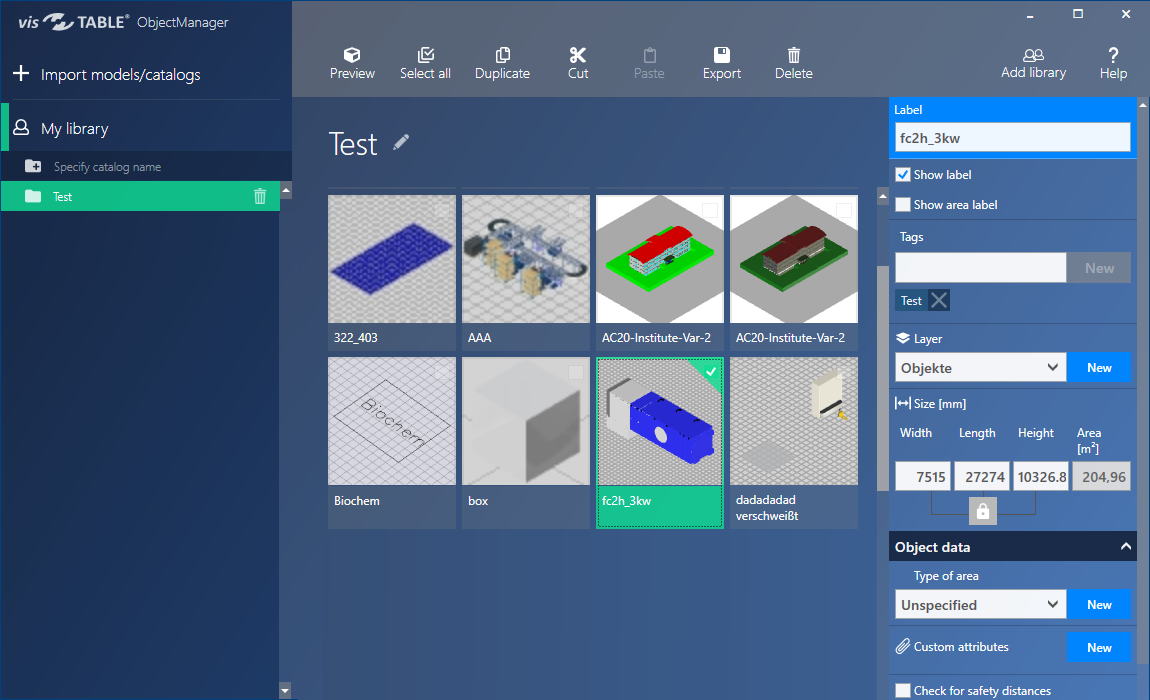 The user interface of visTABLE® Object Manager - visTABLE® Manual